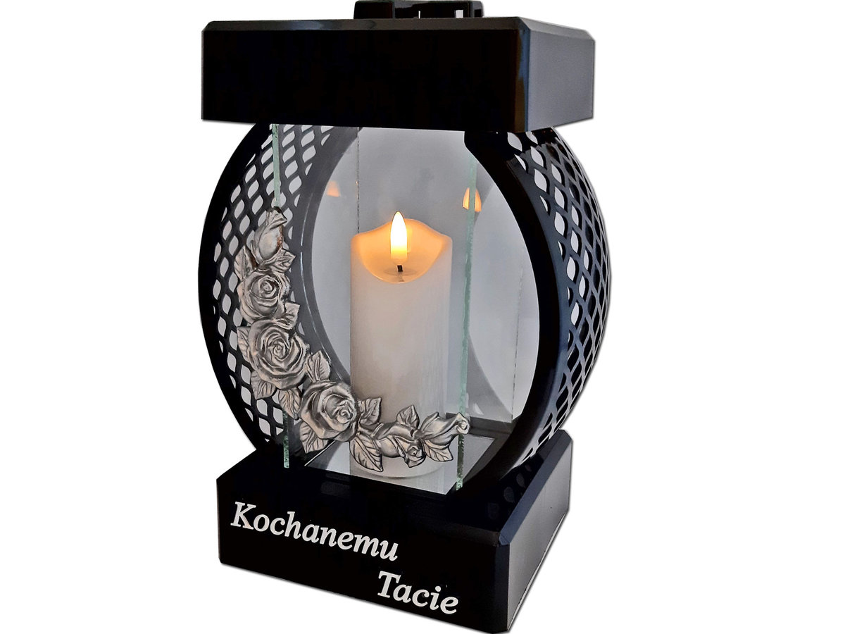 TATA TACIE ZNICZ NA GRÓB KOŁO RTN RÓŻA SREBRO+ŚWIECA LED BIAŁA ...