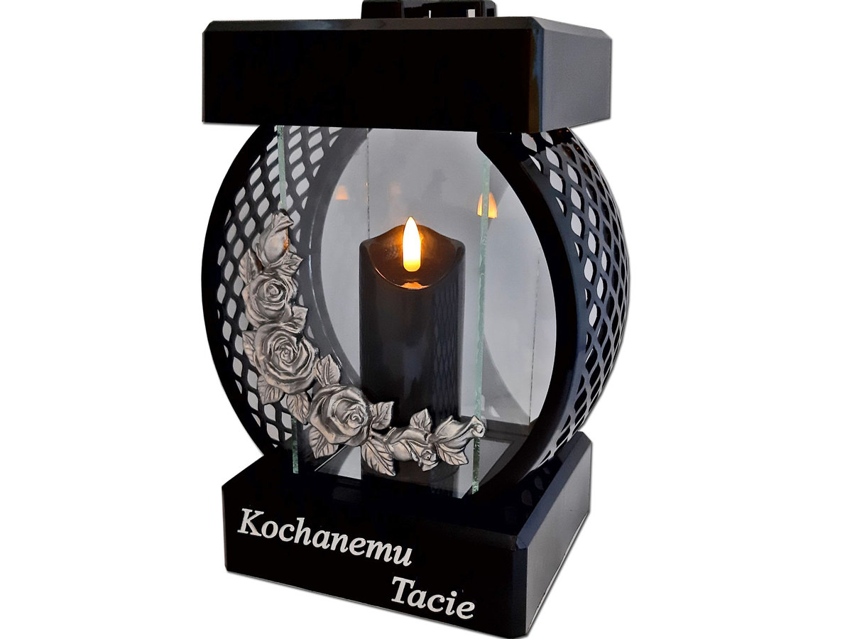 Tata Tacie Znicz Na Grób Koło Rtn Róża Srebro+Świeca Led Czarna ...