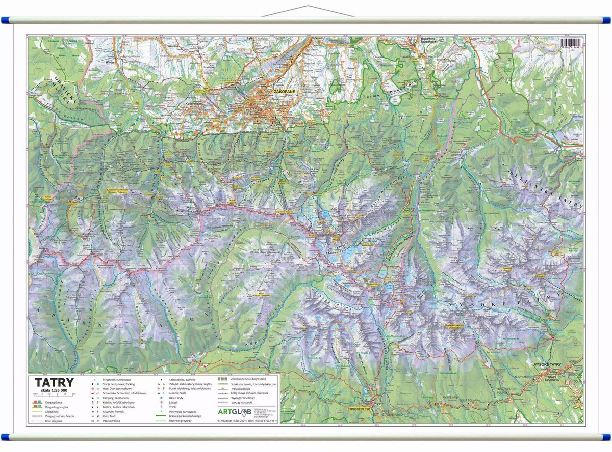 Tatry Polskie i Słowackie. Mapa ścienna 1:55 000 - Opracowanie zbiorowe | Książka w Empik
