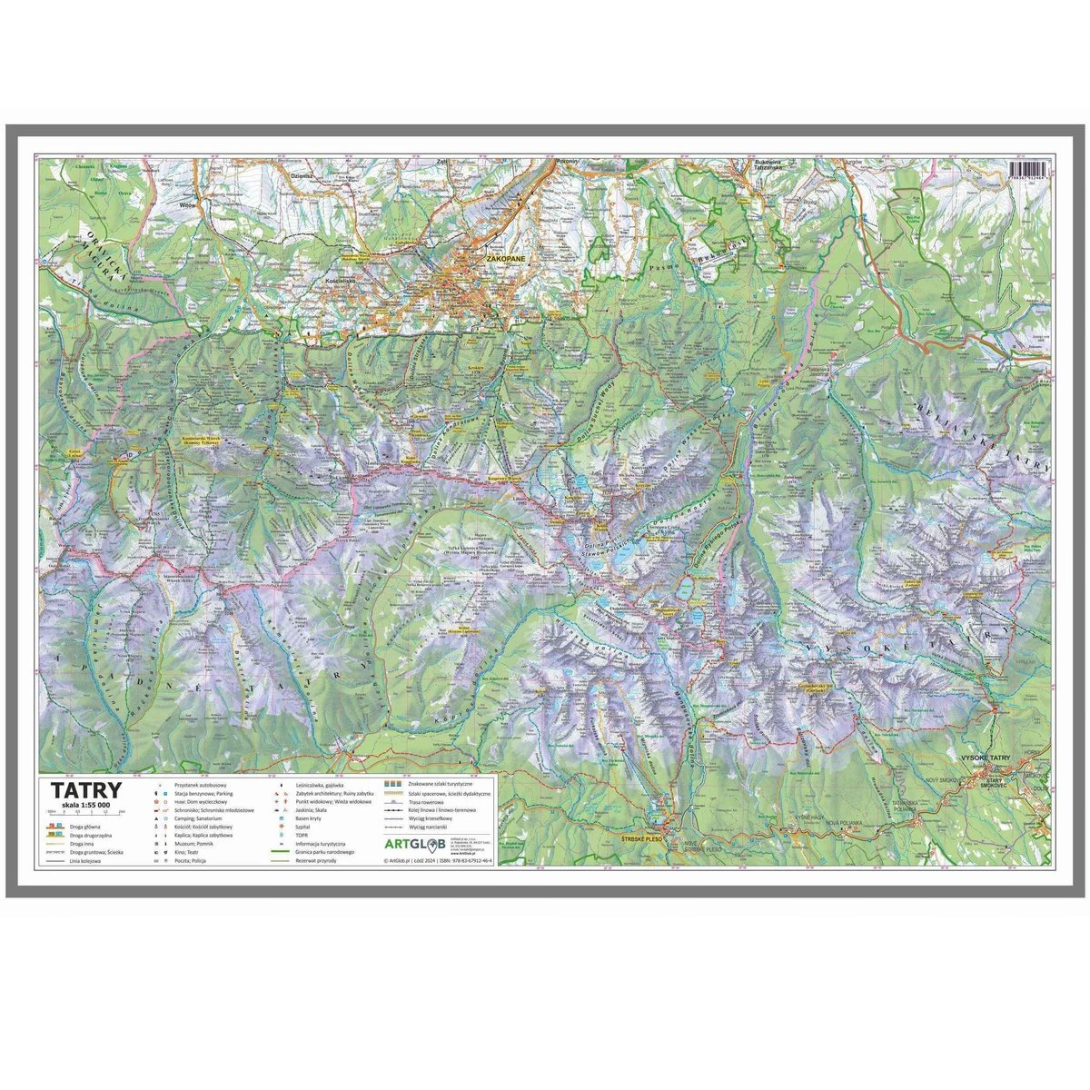 Tatry Polskie i Słowackie mapa ścienna na podkładzie do wpinania, 70x50 ...