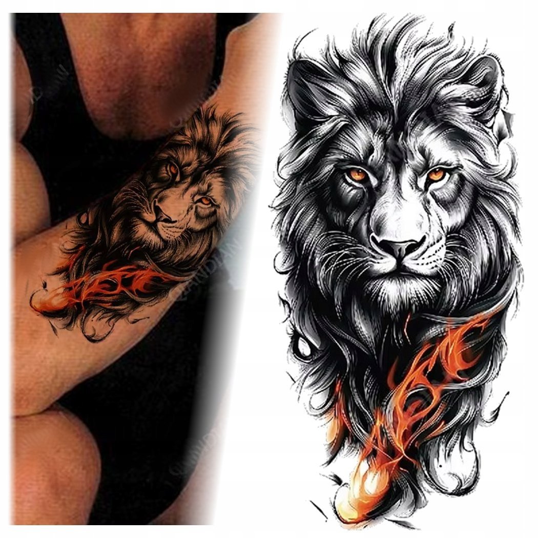 TATUAŻ LEW OGNISTY OGIEŃ KOLOROWY ZMYWALNY TYMCZASOWY WODNY - Inna ...