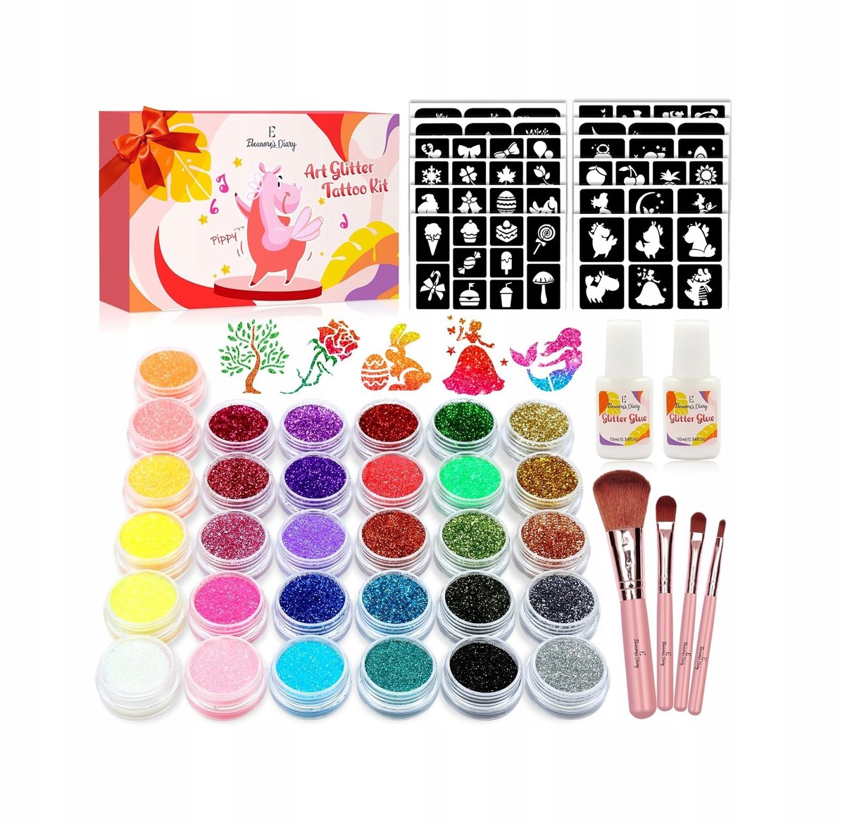 TATUAŻE BROKATOWE SZABLONY duży zestaw 31 kolorów zmywalne na urodziny - Inna marka | Sklep ...