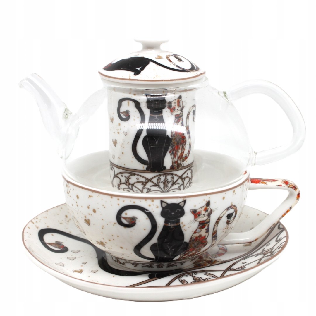 Tea For One Cat Collection Filiżanka Dzbanek Spodek Zaparzacz - QUEEN ...