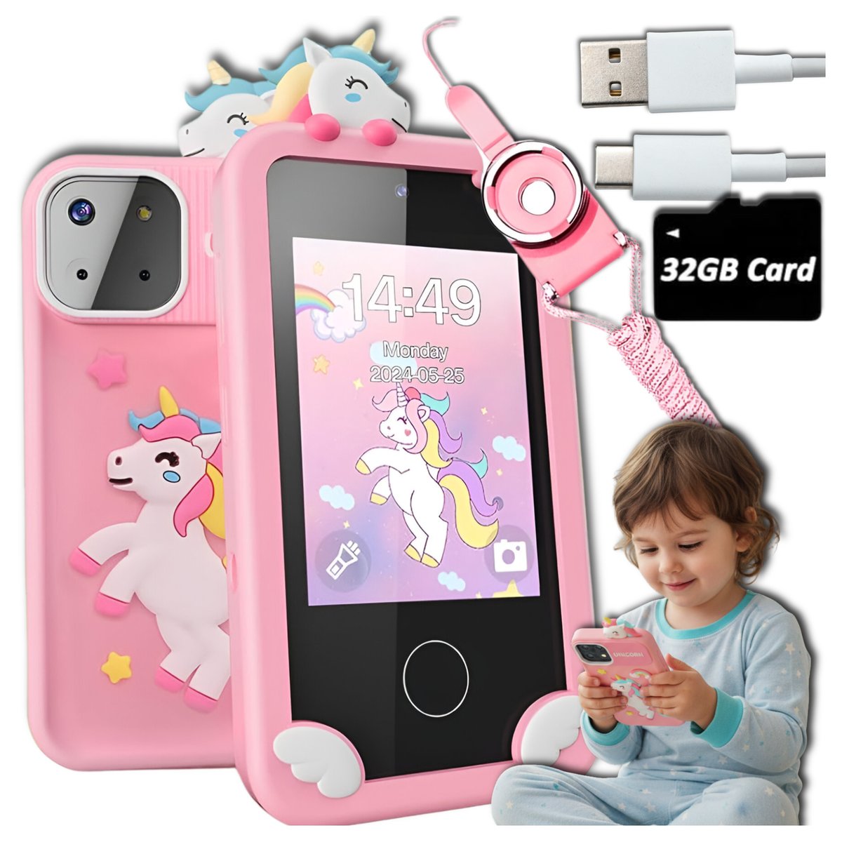 Telefon Zabawka dla Dzieci Dziecka Smartfon Zabawkowy Aparat Kamera Gry ...