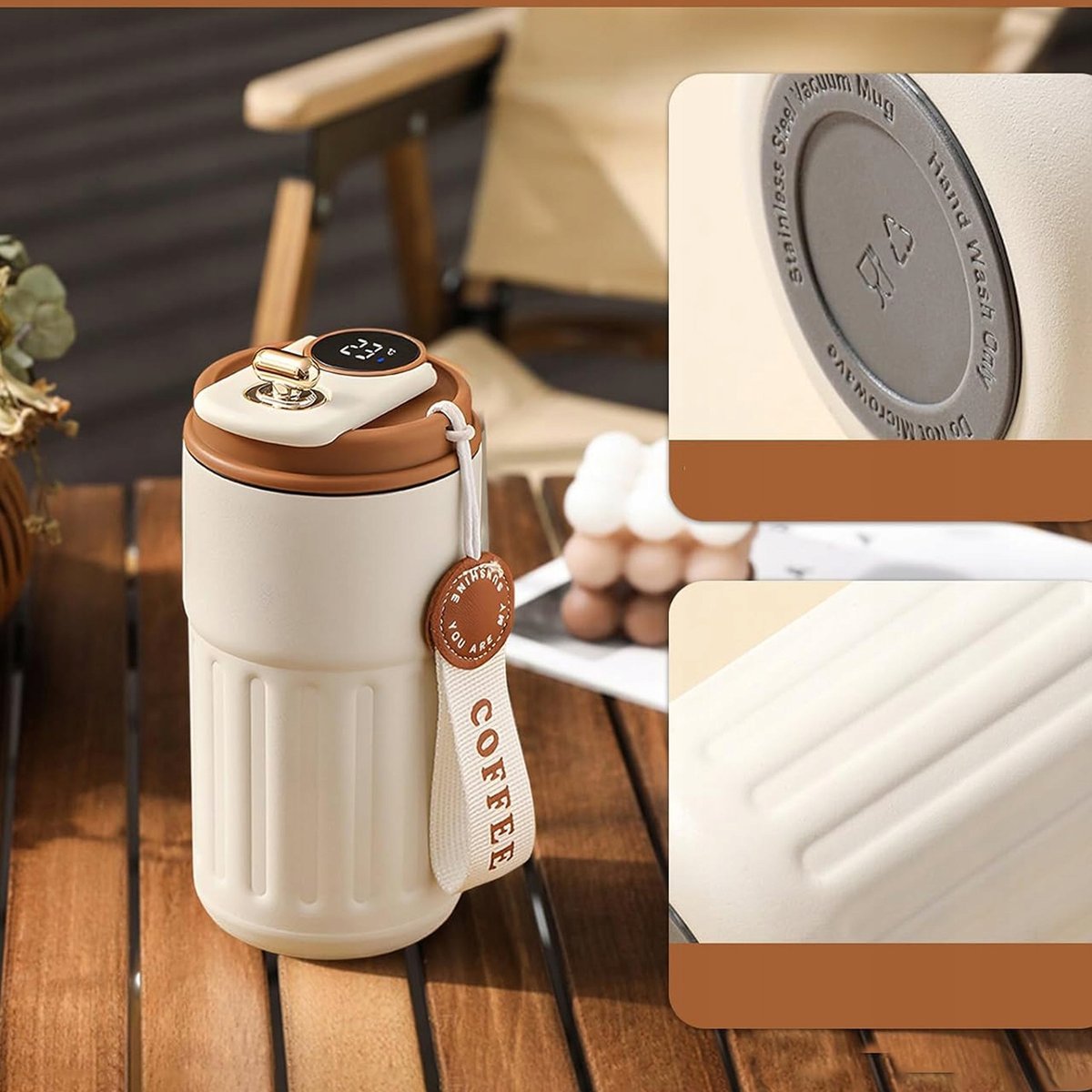 TERMOS KUBEK 410ML Z WYŚWIETLACZEM TEMPERATURY STAL NIERDZEWNA NA PODRÓŻ - Inna marka | Sport ...