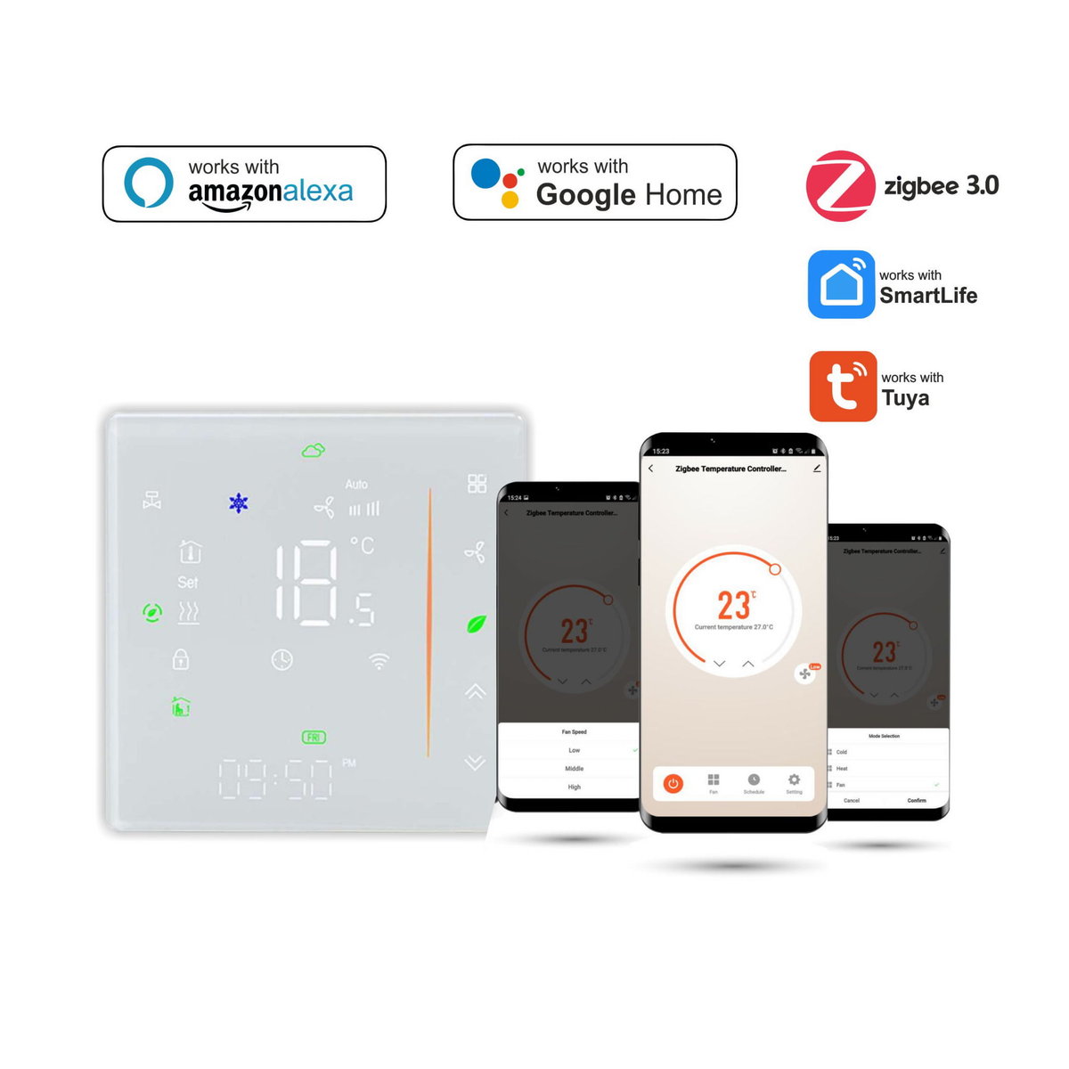 Termostat Zigbee Tuya Dual Mode Grzanie Chłodzenie Biały - własny ...