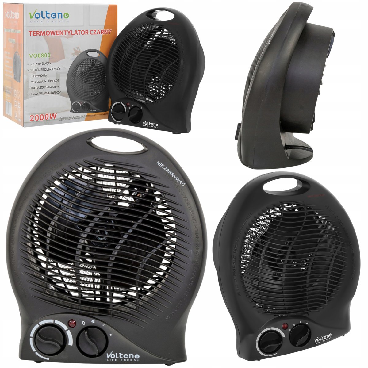 Termowentylator Farelka Nagrzewnica 2000W 3 Poziomy Z Termostatem ...
