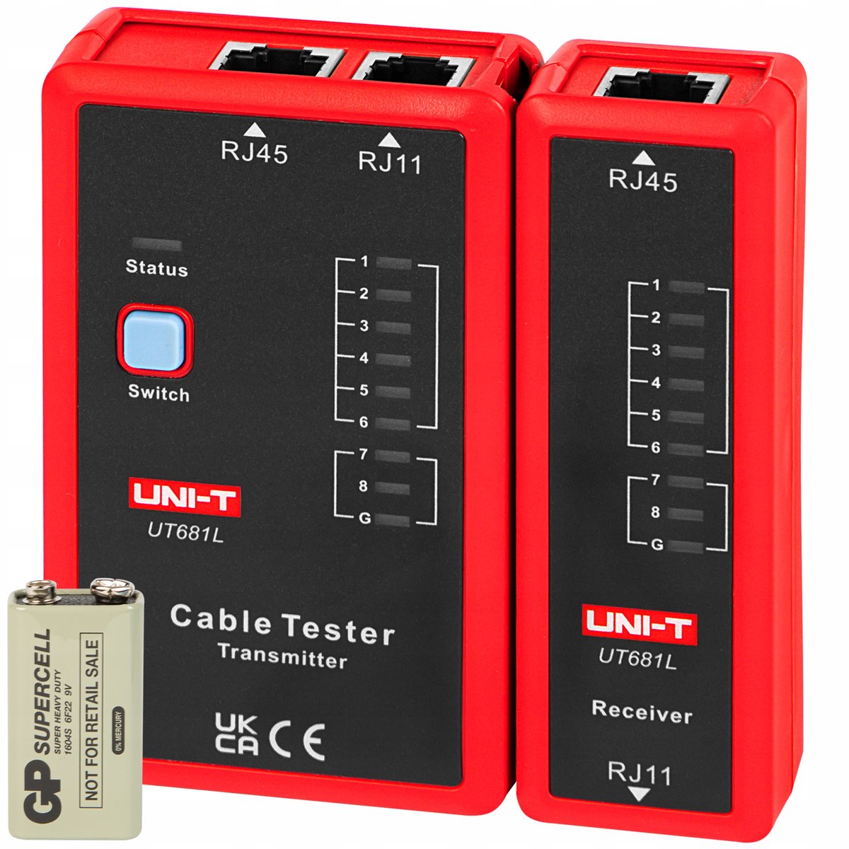 TESTER KABLI SIECIOWYCH CABLE TESTER RJ45 RJ11 BATERIE ZESTAW UNI-T ...