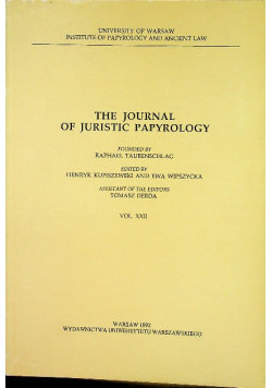 The journal of Juristic Papyrology vol XXII - Opracowanie zbiorowe ...