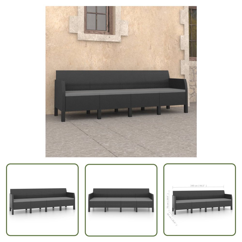 The Living Store 4-osobowa sofa ogrodowa z poduszkami - antracytowa ...
