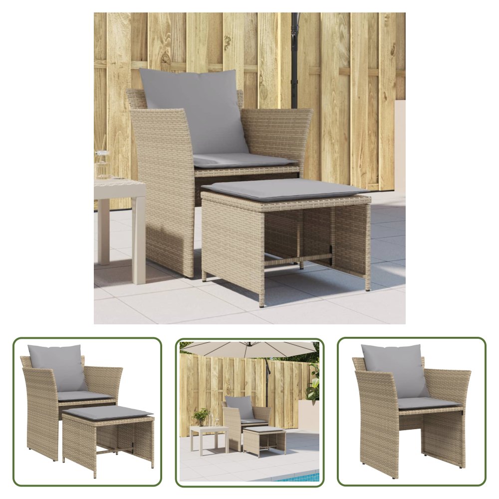 The Living Store Krzesło ogrodowe z podnóżkiem - beżowe - polirattan ...