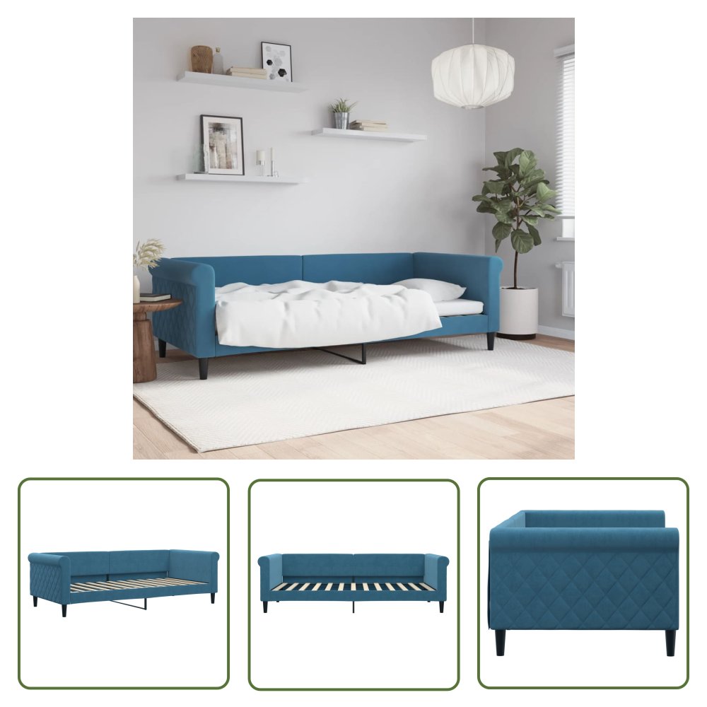 The Living Store Łóżko dzienne - niebieskie - 90x200 cm - obite ...