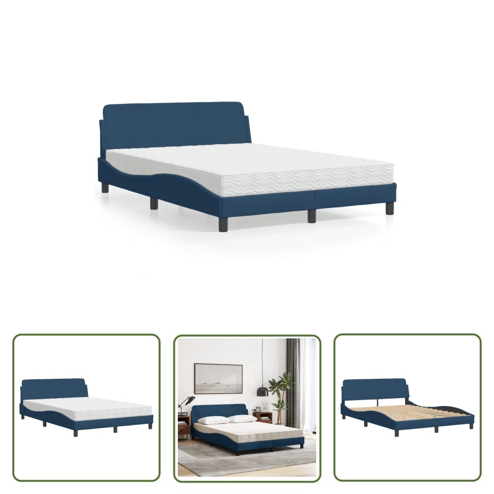 The Living Store Łóżko z materacem - niebieskie - 140x190 cm - obite ...