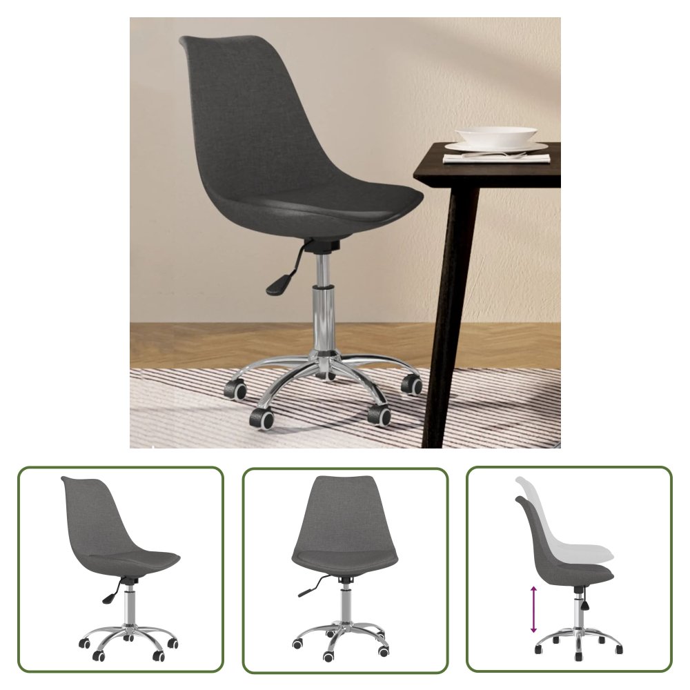The Living Store Obrotowe krzesło stołowe - ciemnoszare - obite tkaniną ...