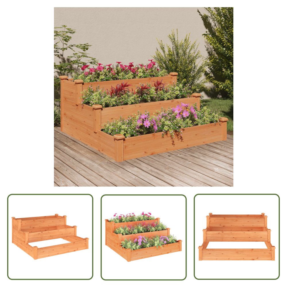 The Living Store Podwyższona rabata - brązowa - 120x120x56 cm - drewno jodłowe - Podwyższona ...