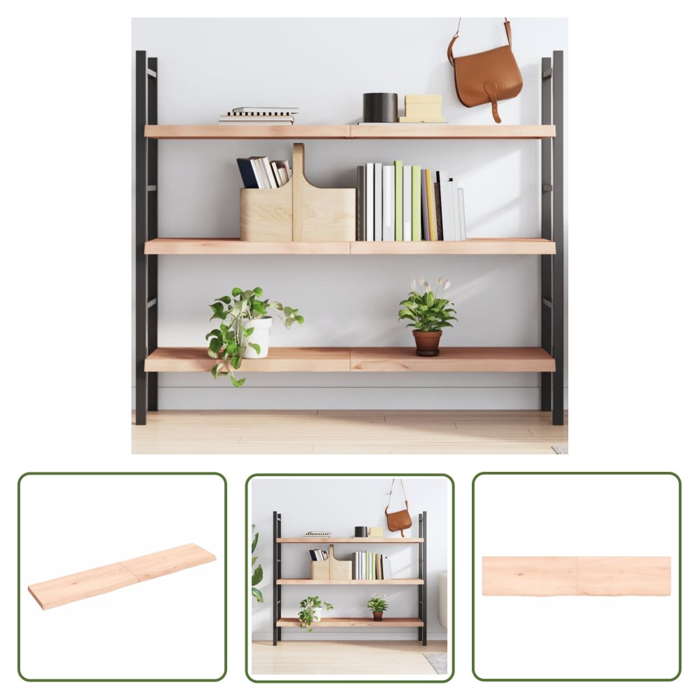 The Living Store Półka - 140x30x(2-4) cm - surowe lite drewno dębowe ...