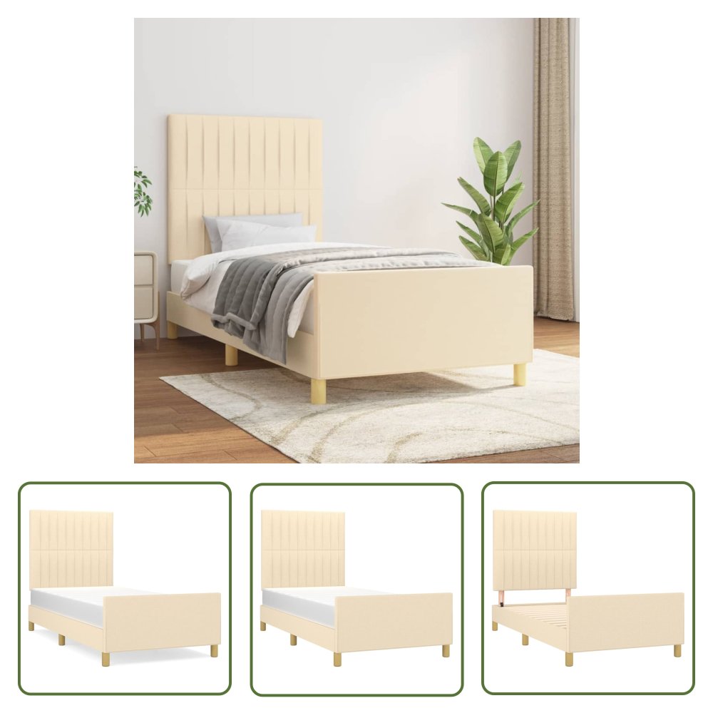The Living Store Rama łóżka z zagłówkiem - kremowa - 80x200 cm - obita ...