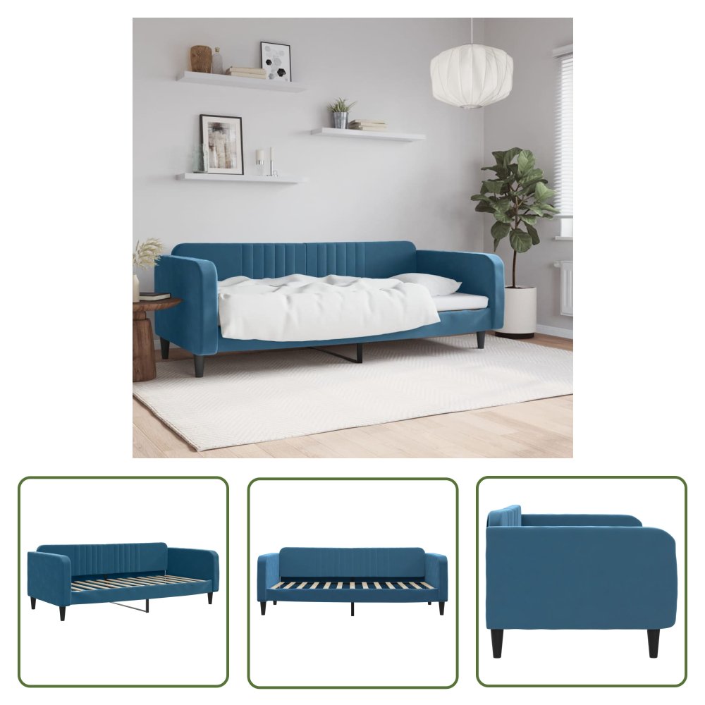 The Living Store Sofa z funkcją spania - niebieska - 90x200 cm - obita ...