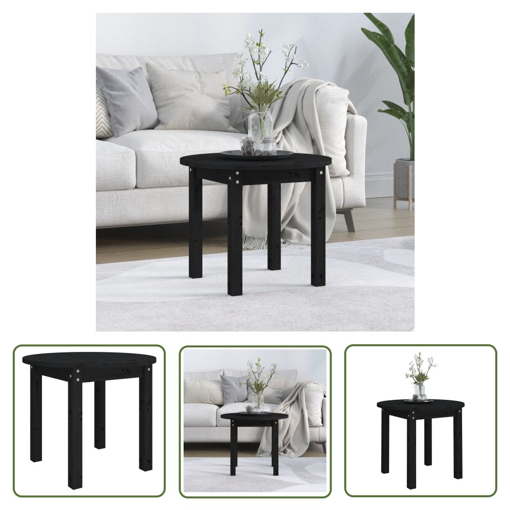 The Living Store Stolik kawowy - czarny - Ø 55x45 cm - lite drewno ...