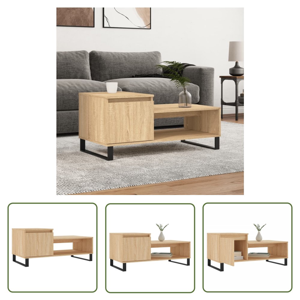 The Living Store Stolik kawowy - dąb sonoma 100x50x45 cm - materiał ...