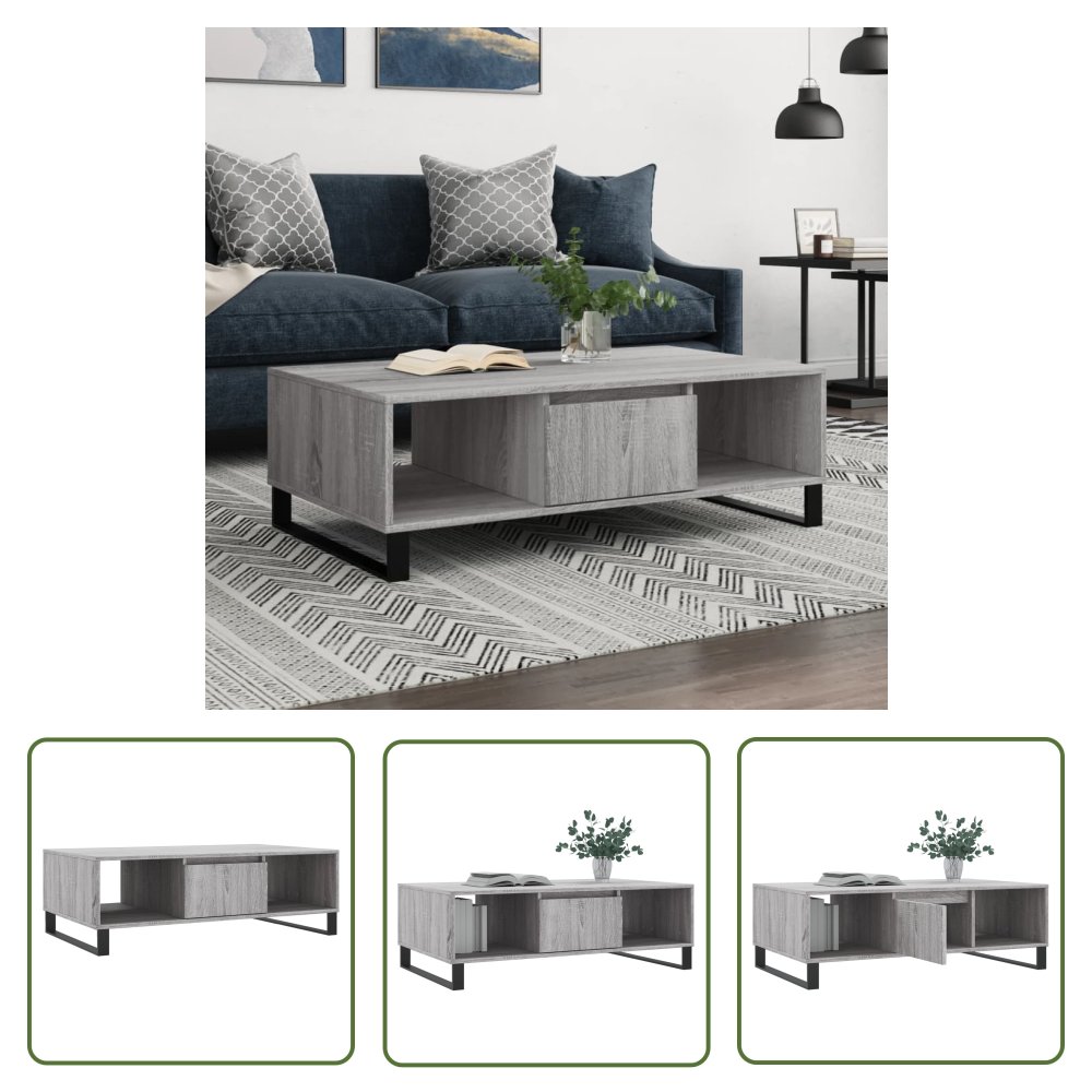 The Living Store Stolik kawowy - szary dąb sonoma - 104x60x35 cm ...