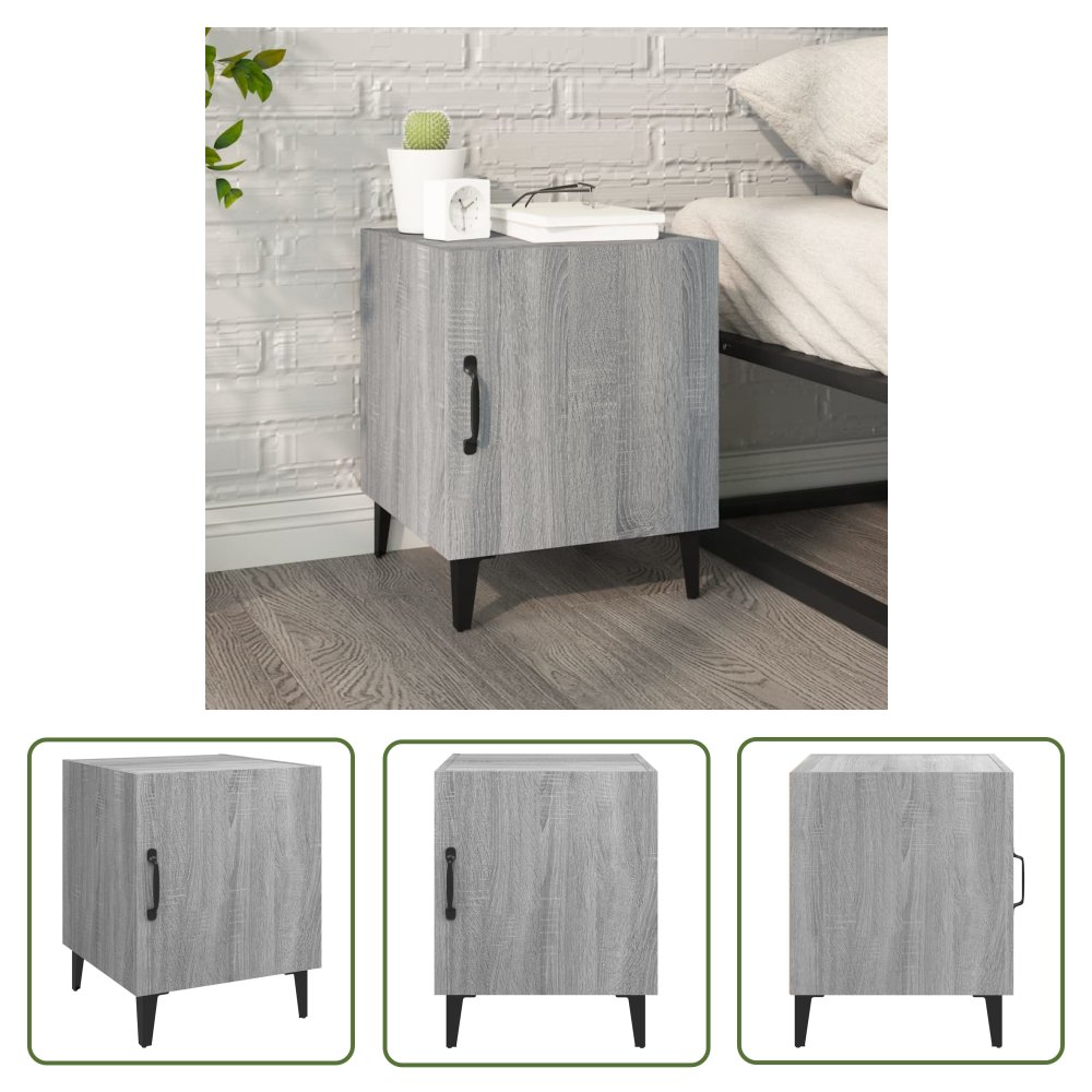 The Living Store Szafka nocna - szary dąb sonoma - materiał drewnopochodny - Szafka Nocna - The ...