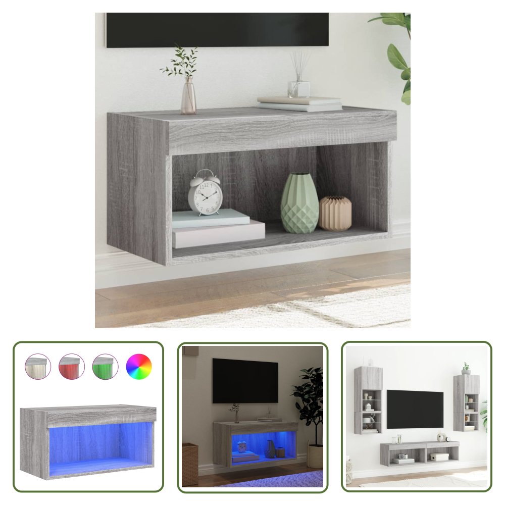 The Living Store Szafka pod TV - z LED - kolor szary dąb sonoma ...