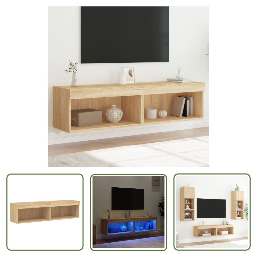 The Living Store Szafki pod TV - z LED - 2 szt. - kolor dąb sonoma ...