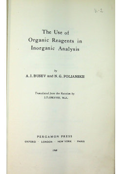 The use od Organic in Inorganic Analysis - Opracowanie zbiorowe ...