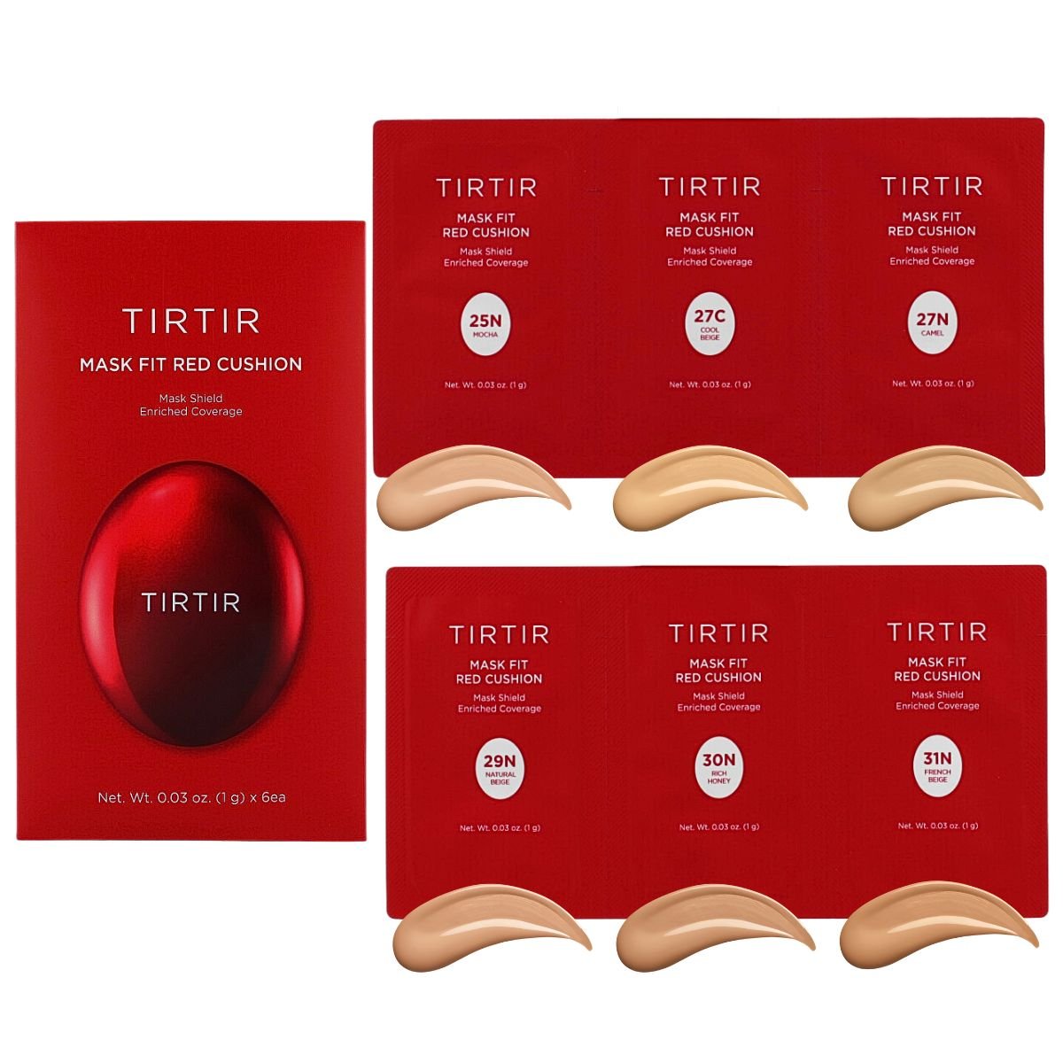 TIRTIR Mask Fit Red Cushion 6 Shade Trial Kit (25N, 27C, 27N, 29N, 30N, 31N) - zestaw próbek ...