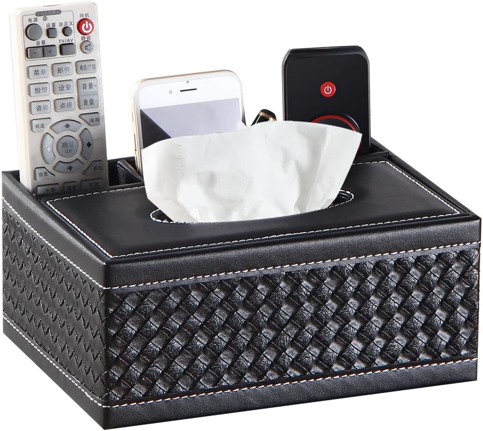 Tissue Box Lid Rectangular Leather Black Multifunctional Remote Control ...