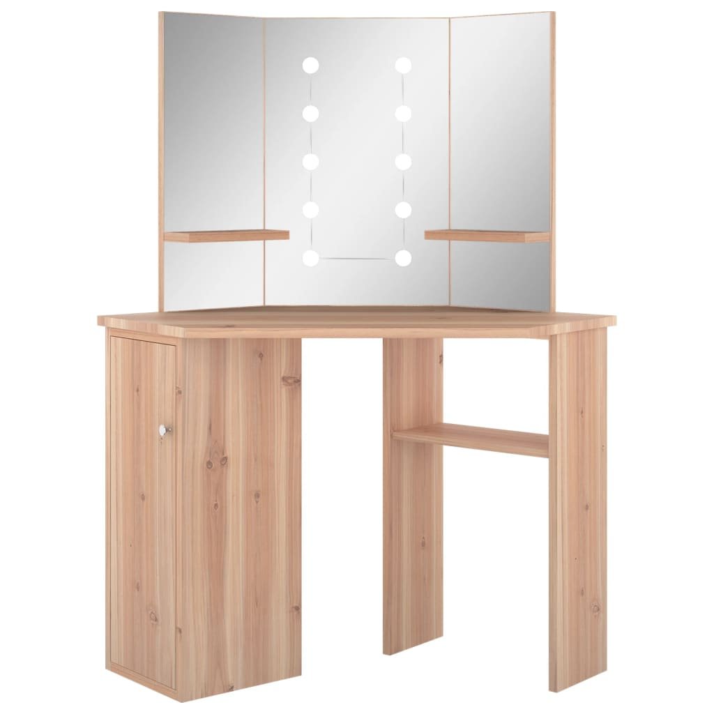 Toaletka Narożna z Lustrem LED i Półkami, Dąb, 111x54x141,5 cm / AAALOE ...
