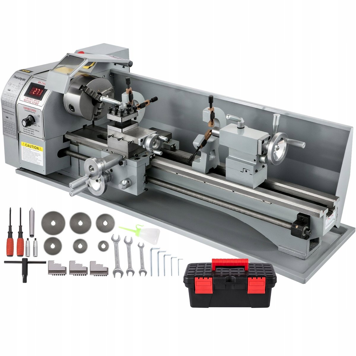 Tokarka do metalu 1100W 220x750mm frezarka cyfrowa MT5 warsztat obróbka ...