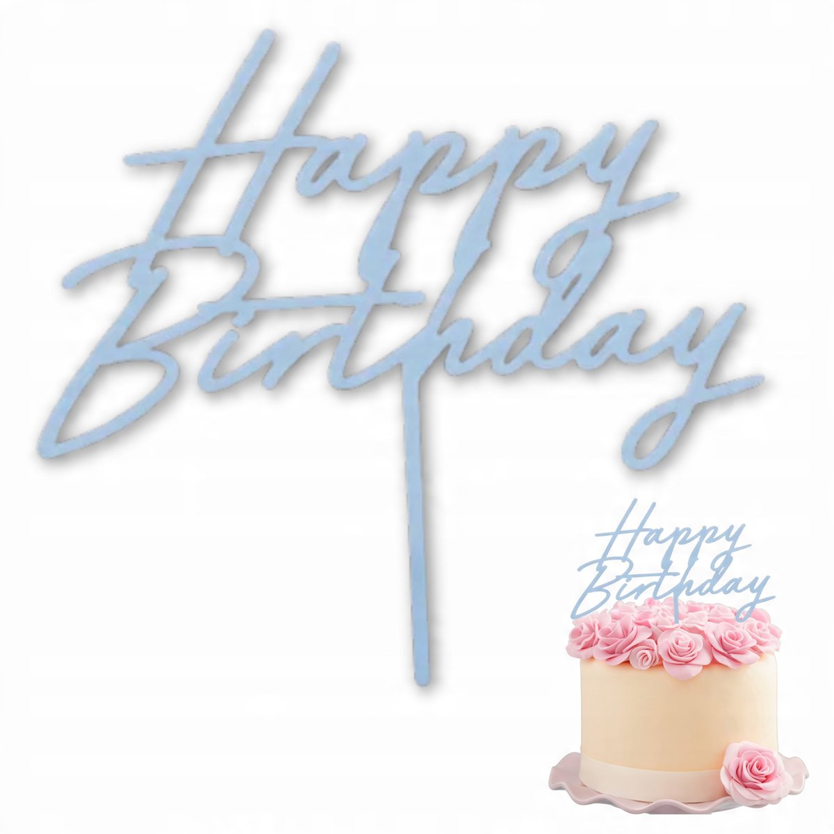 Topper Dekoracja Na Tort Urodziny Napis Happy Birthday Ozdoby Niebieski ...