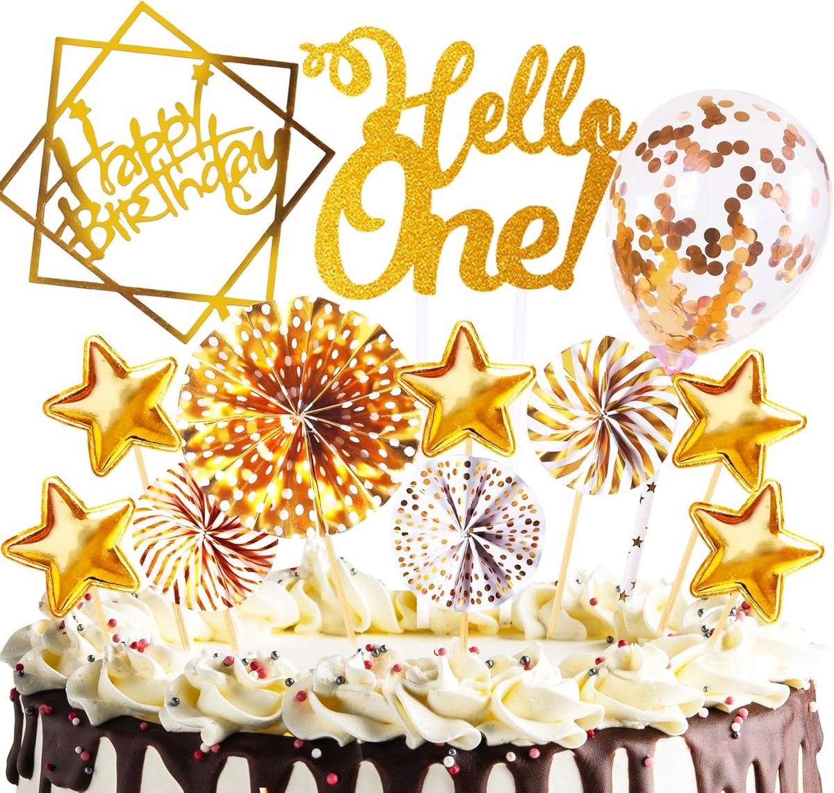 Topper na tort ciasto z okazji 1 rok Dekoracja na ciasto Kolor złoty ...