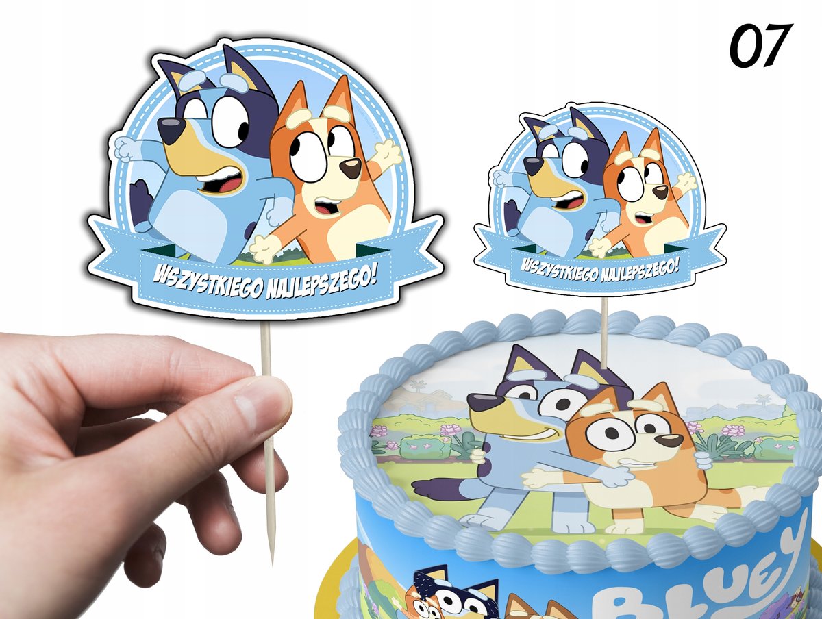 TOPPER NA TORT ozdoba dekoracja urodziny torcik BLUEY BINGO PIESKI ...