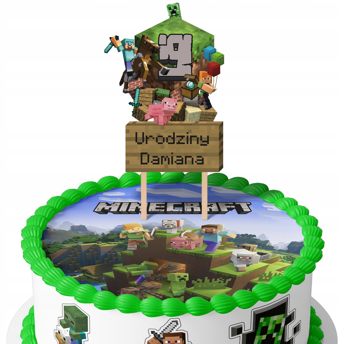 Topper Urodzinowy na TORT z MINECRAFT +Imię GRA STEVE CREEPER NETHER ...