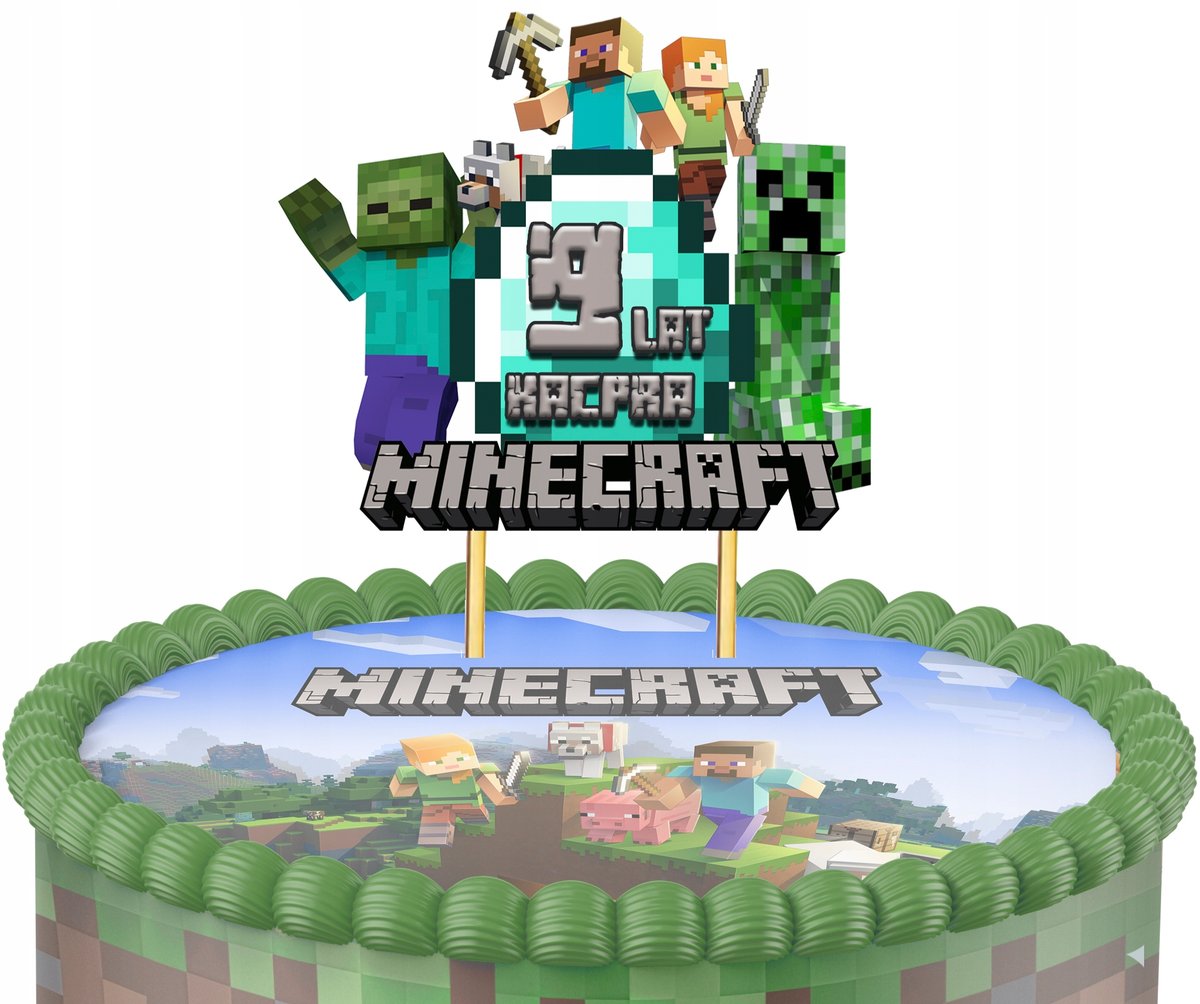 Topper Urodzinowy na TORT z MINECRAFT +Imię GRA STEVE CREEPER NETHER ...