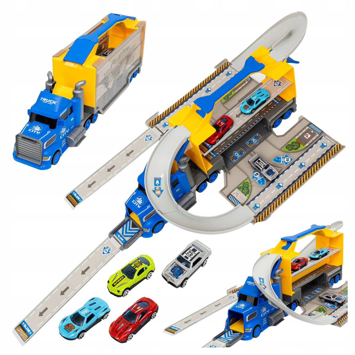 Tor Samochodowy Ciężarówka Tir Zjeżdżalnia Parking Dla Dzieci + 4 ...