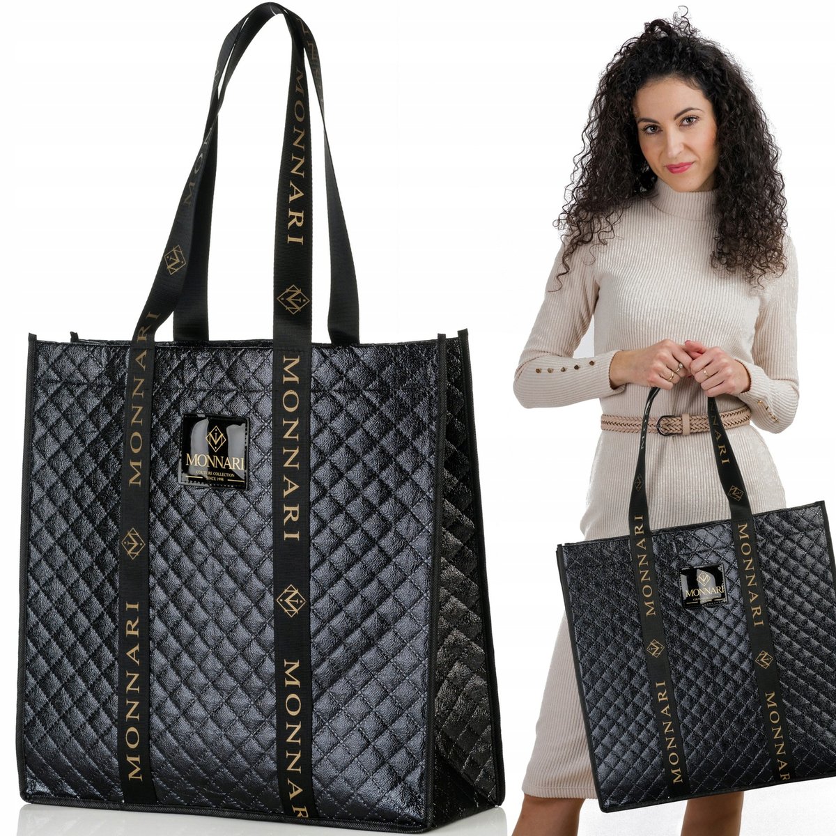 Torba Na Zakupy Czarna Monnari Duża Pojemna A4 Wodoodporna Kieszeń ...