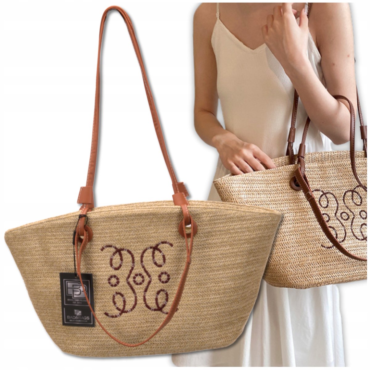 Torba Plażowa BAD&BAGS Duża Torebka Na Plażę Piknik Damska Na Ramię ...