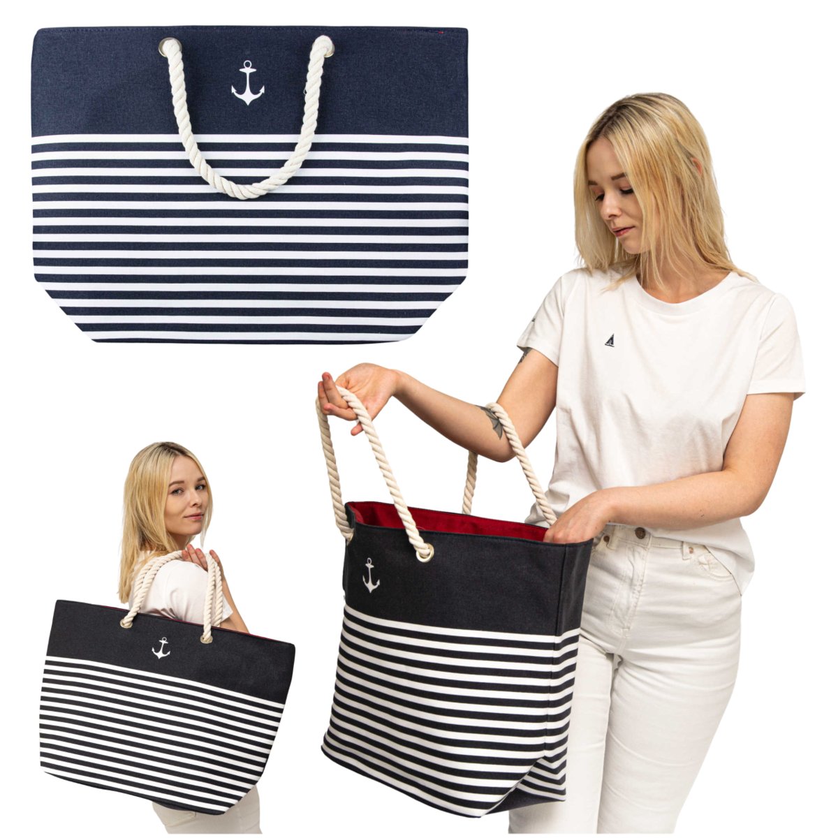 Torba plażowa marynarska żeglarska duża w paski Captain Mike XL ...