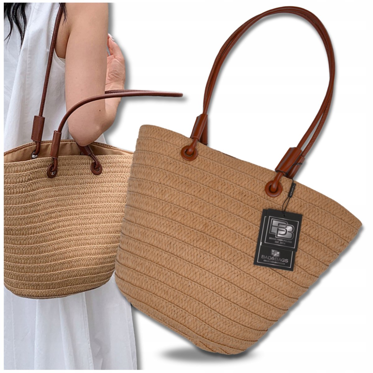 Torba Torebka Plażowa BAD&BAGS Na Plażę Piknik Damska Na Ramię Shopper ...