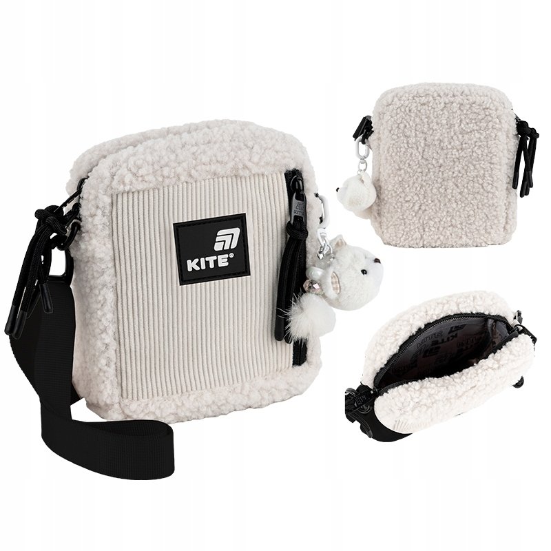 TOREBKA CROSSBODY TORBA NA RAMIE BEŻOWA MŁODZIEŻOWA Z PLUSZEM KITE ...