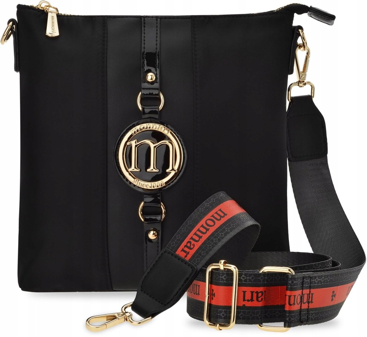 Torebka czarna listonoszka monnari logowany pasek - MONNARI | Moda Sklep EMPIK.COM