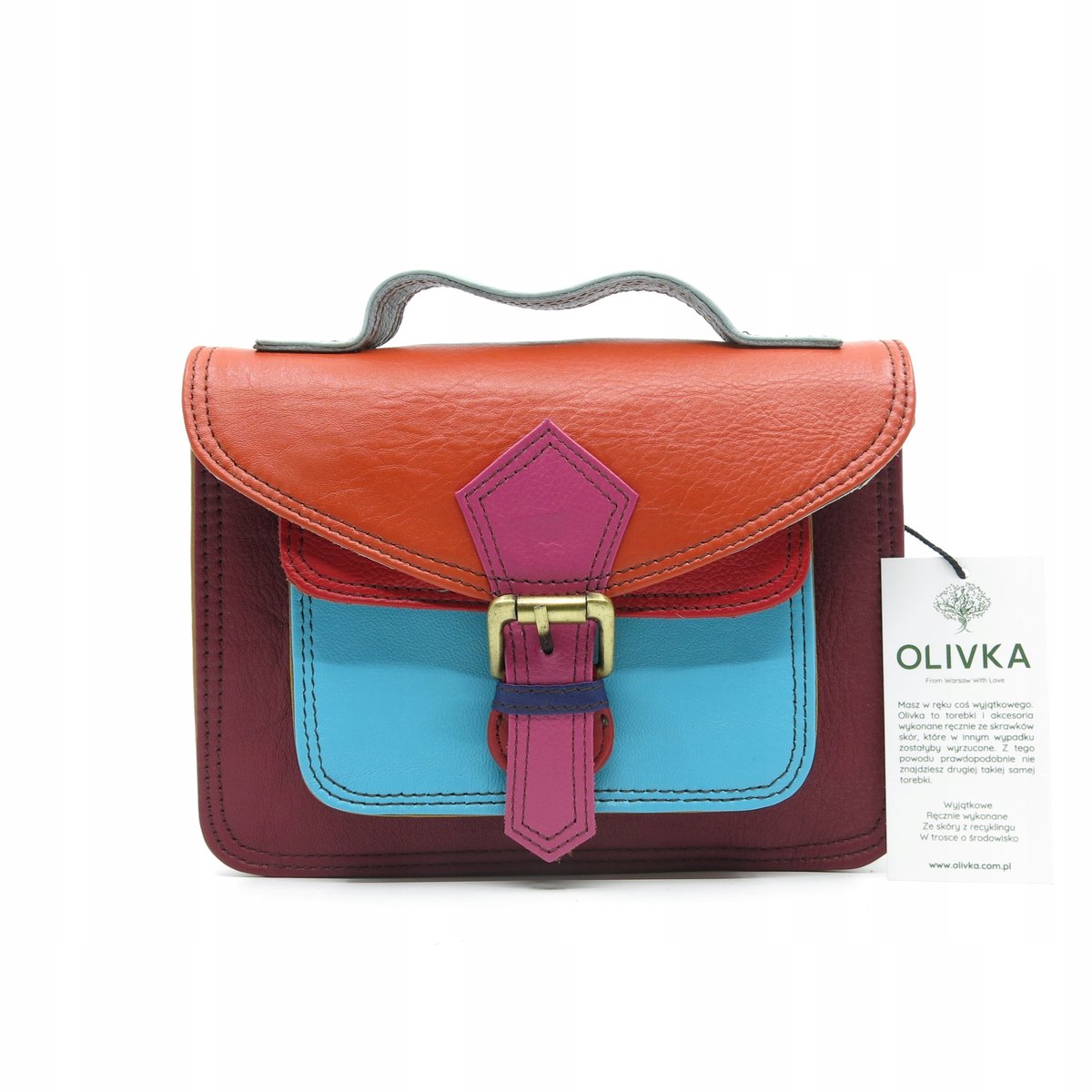 Torebka damska skórzana listonoszka kolorowa rączka regulowany pasek ...