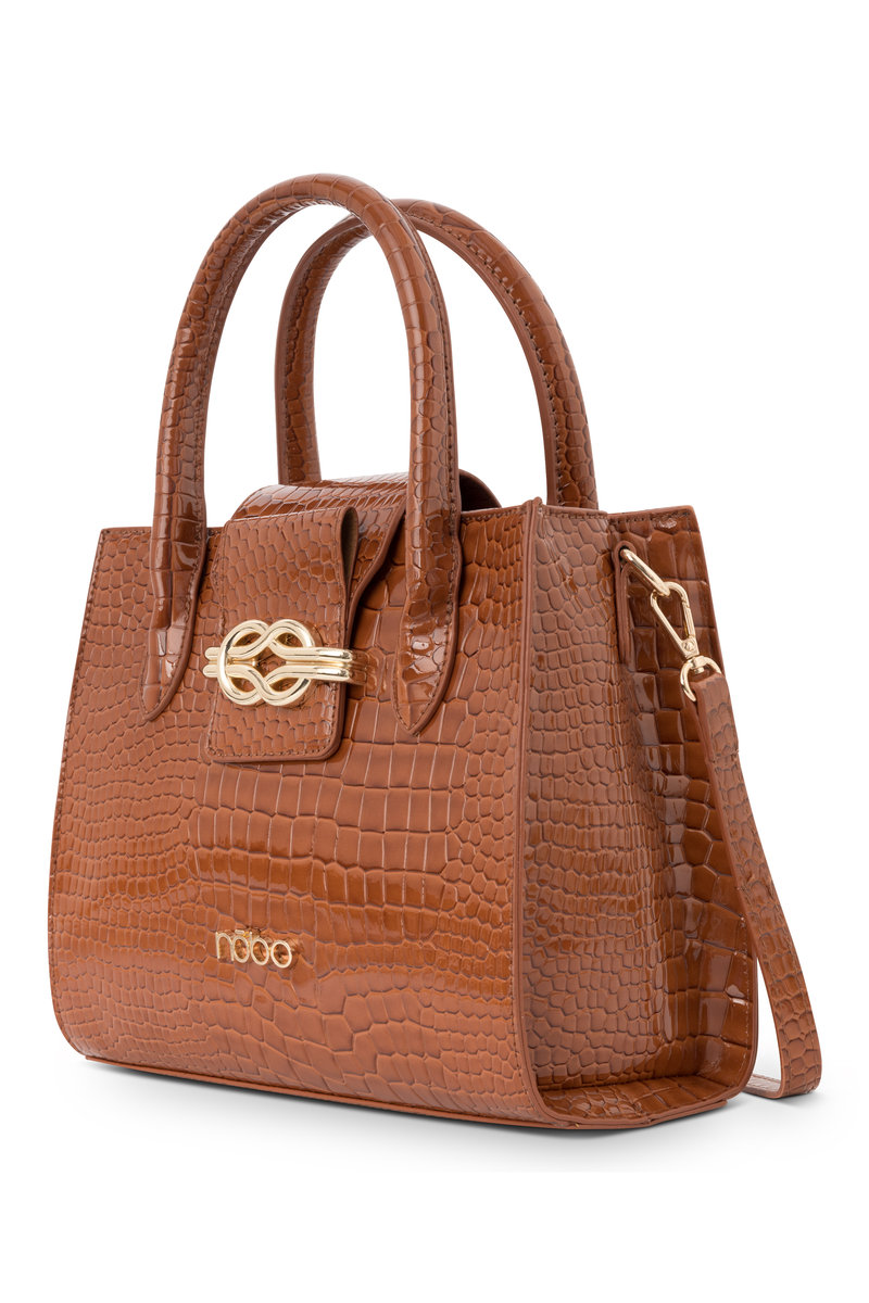 Torebka do ręki Nobo lakierowane croco karmelowa - Nobo | Moda Sklep EMPIK.COM