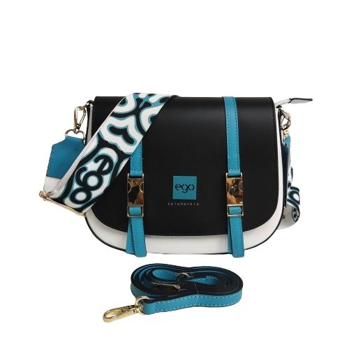 Torebka listonoszka EGO skóra naturalna biała czarna turkusowa dwa paski - Ego | Moda Sklep ...
