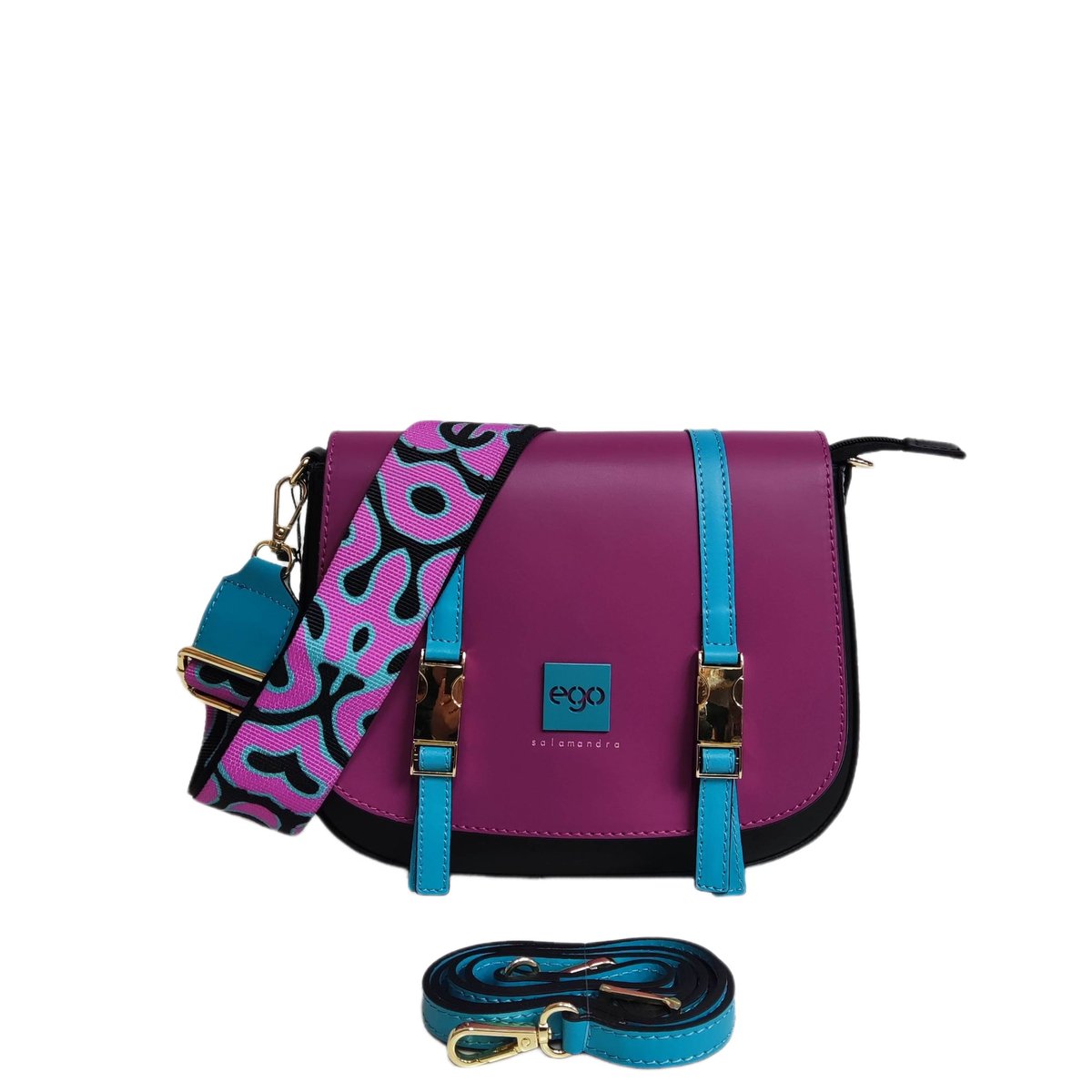 Torebka listonoszka EGO skóra naturalna czarna niebieska fioletowa dwa paski - Inna marka | Moda ...