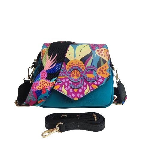 Torebka listonoszka EGO skóra naturalna niebieska czarna multikolor z klapką - Inna marka | Moda ...